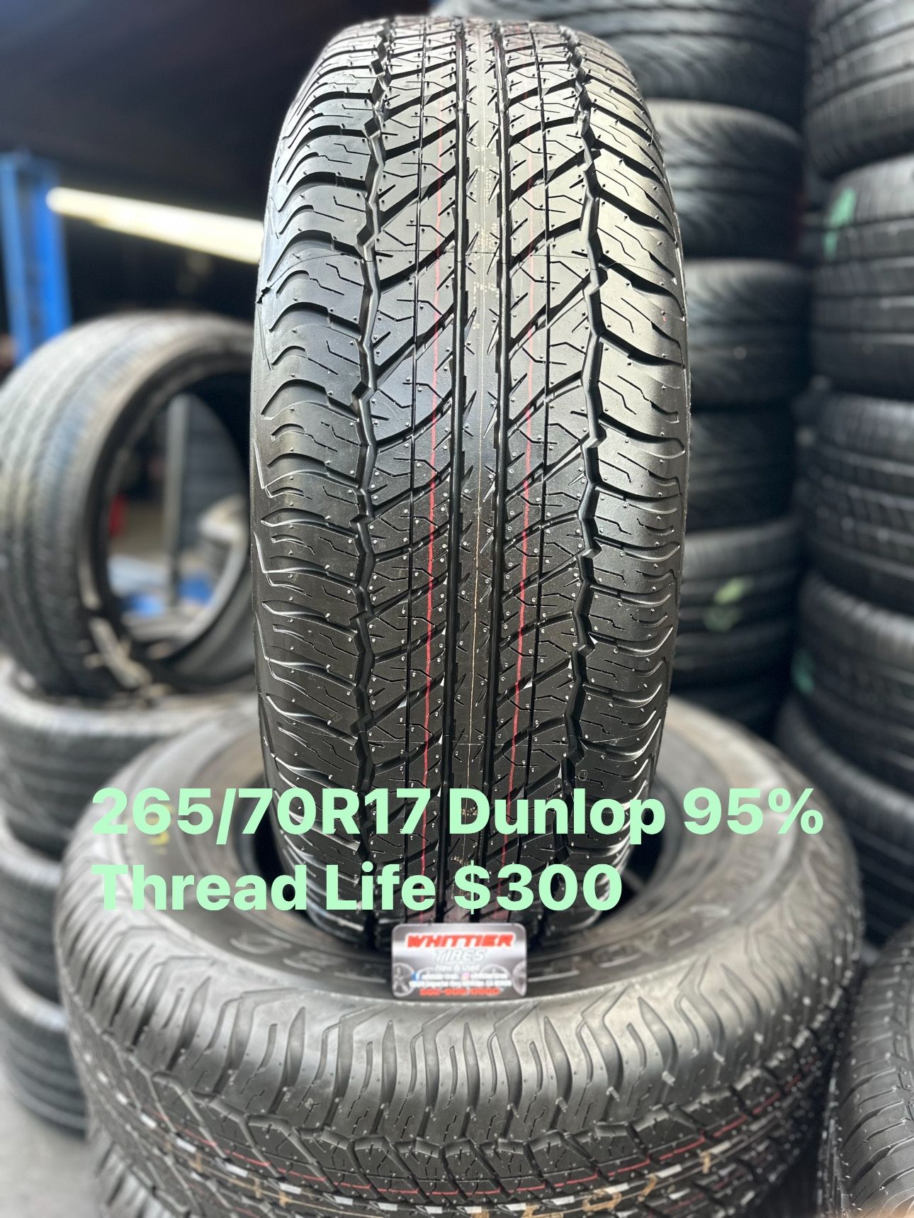 FOUR GOOD USED TIRES 265/70/17 DUNLOP 95 %TREAD LIFE $300 PRICE INCLUDE ...