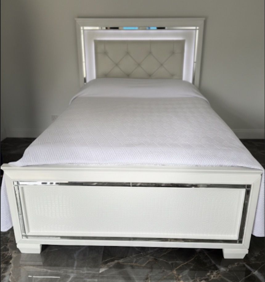 Modern White Bed Frame with LED Light-Up Headboard for Sale in Port St ...