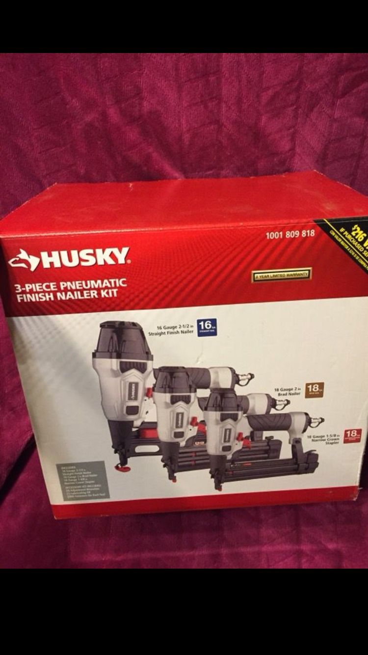 NEW!!! HUSKY 3-Piece Pneumatic Finish Nailer Set, Includes: 16/Gauge ...