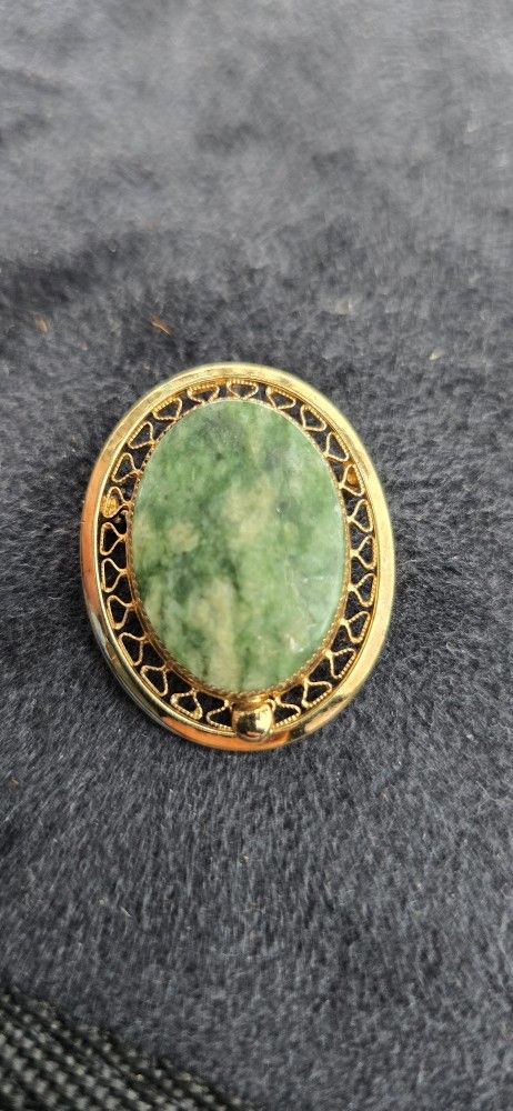 1 / 20 12k G.F. Sarah Coventry Green Gemstone Stone Oval Pendant Brooch ...