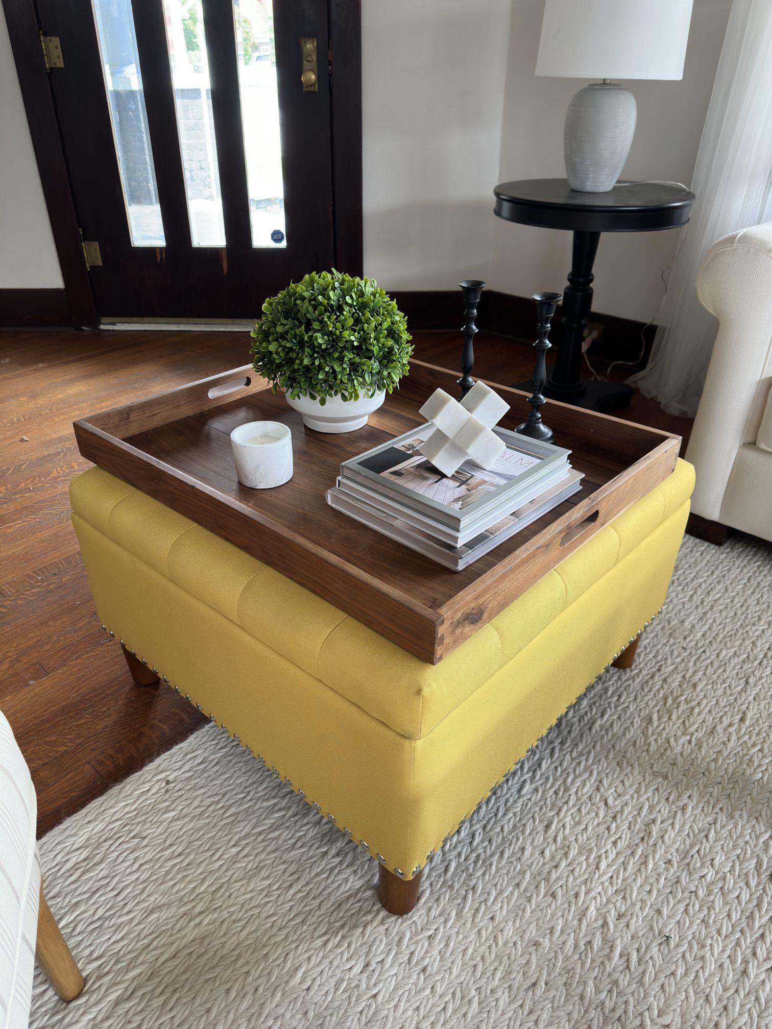 Yellow Tufted Fabric upholstered ottoman Coffee table for Sale in ...
