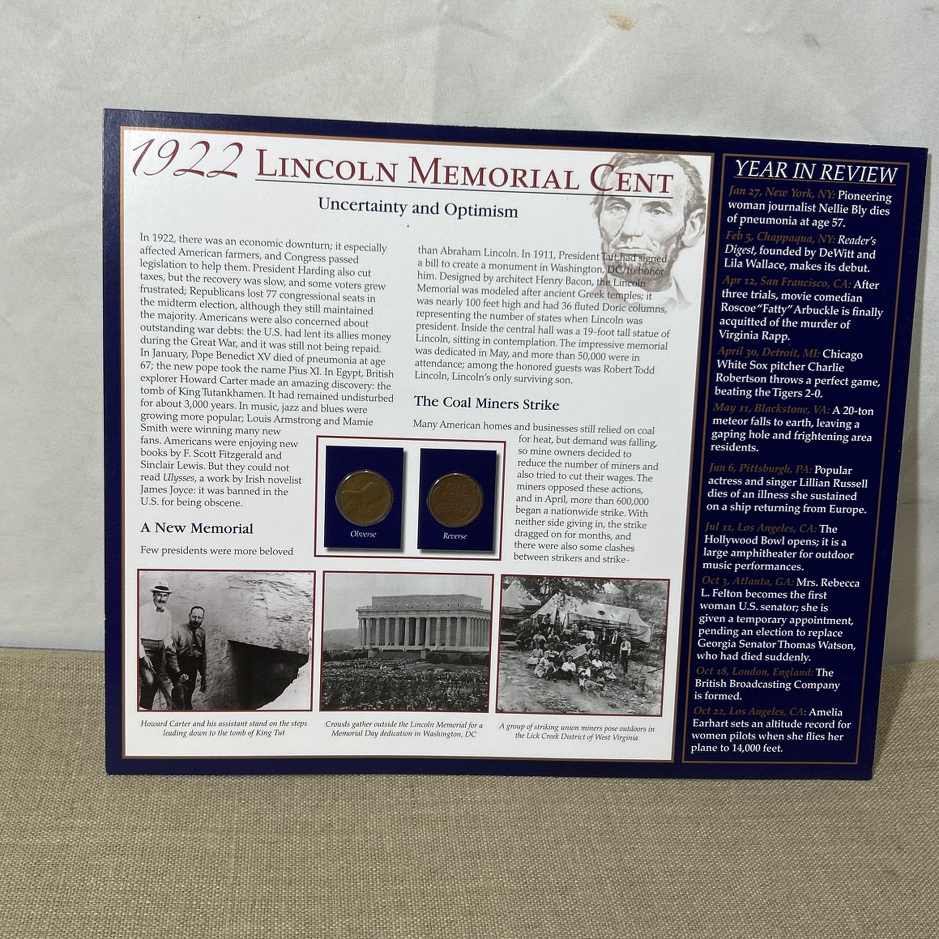 1922 Lincoln Cent Info Card W 2, 1922 Lincoln Cents for Sale in Salt ...
