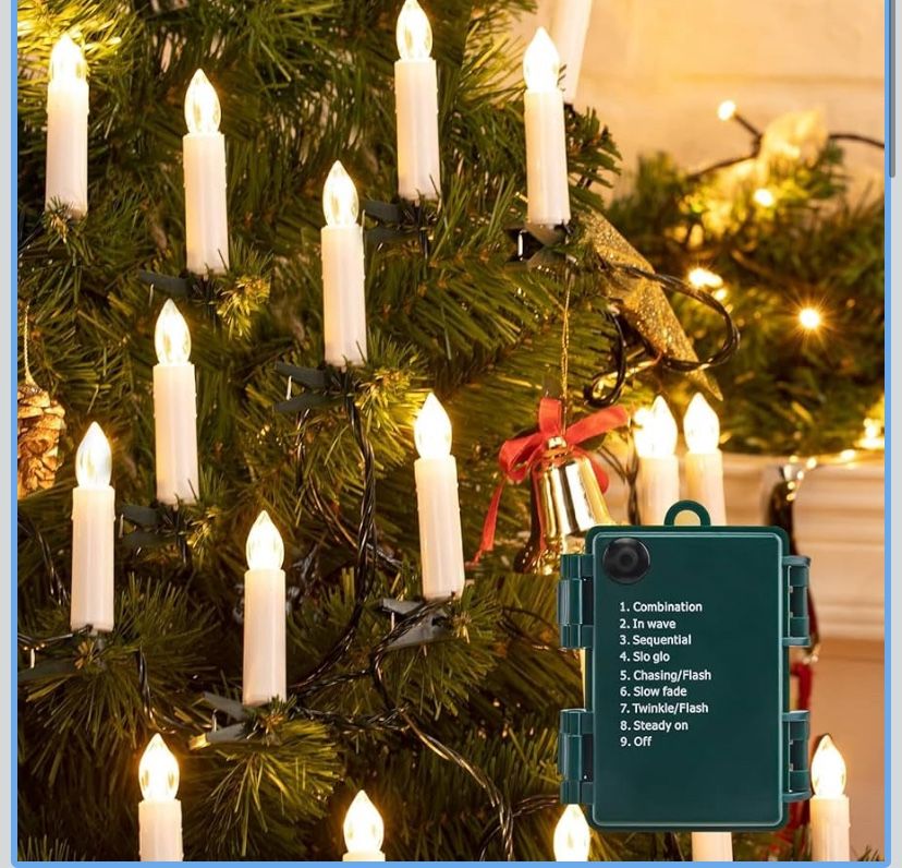 50LED Battery Operated Christmas Tree Candles, Flameless 48FT Clip On ...