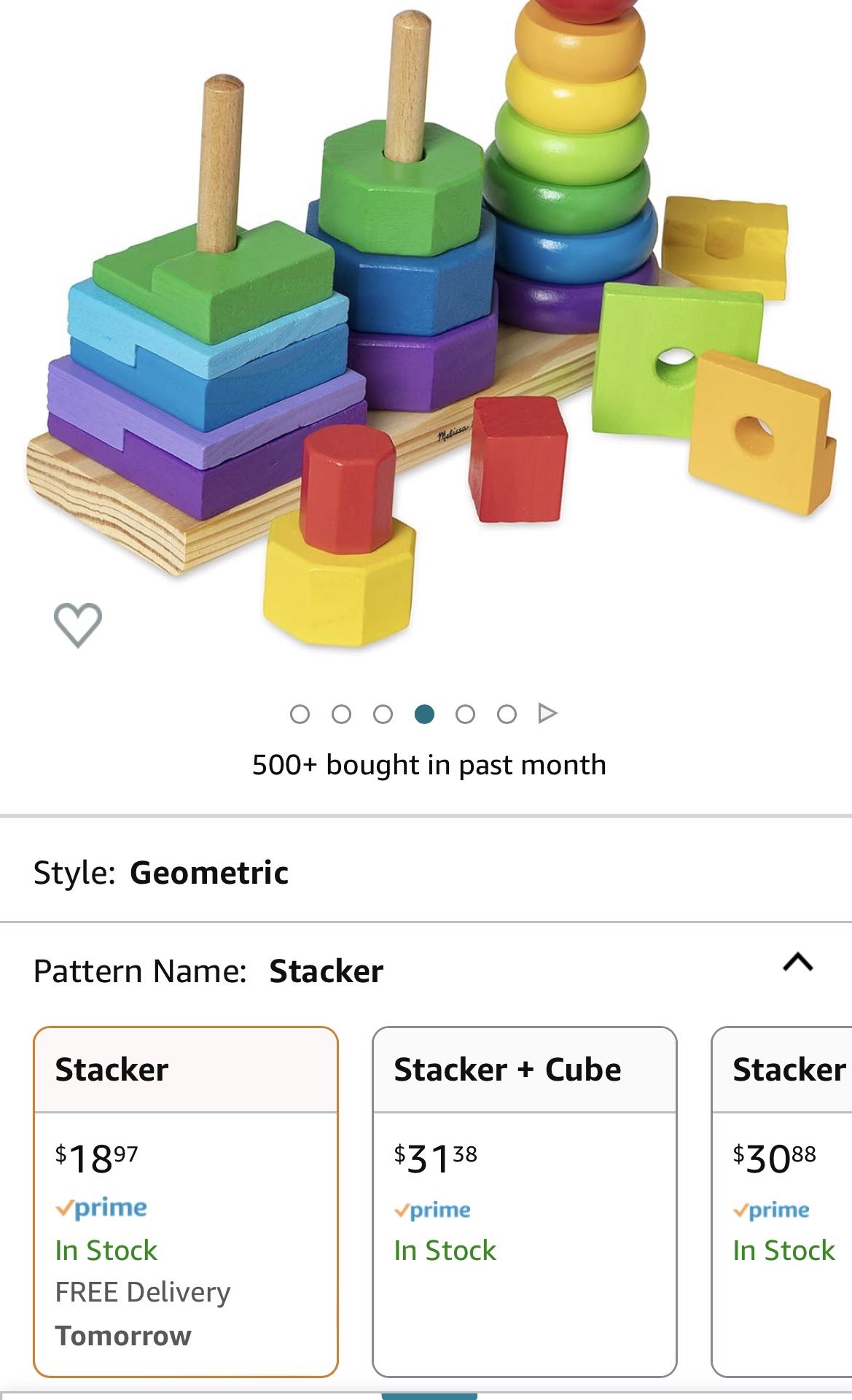 Melissa & Doug Geometric Stacker - Wooden Educational Toy - Shape ...