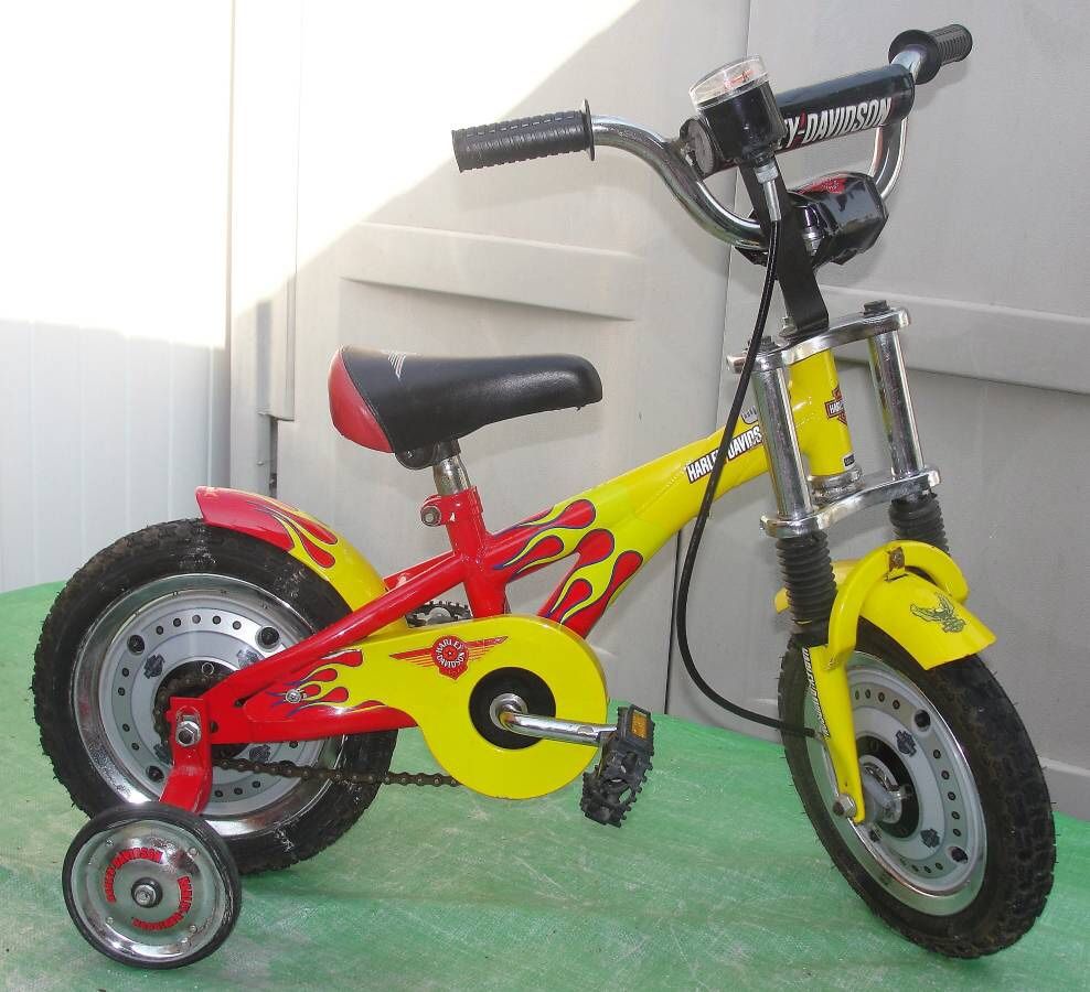 Harley Davidson .. Kids - Toddler .. 12" Bike .. Yellow with Red Flames ...