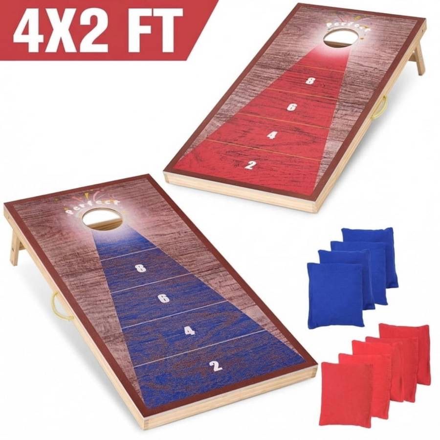 4x2FT Cornhole Game Set with 8 Bean Bags Portable Outdoor Wooden ...