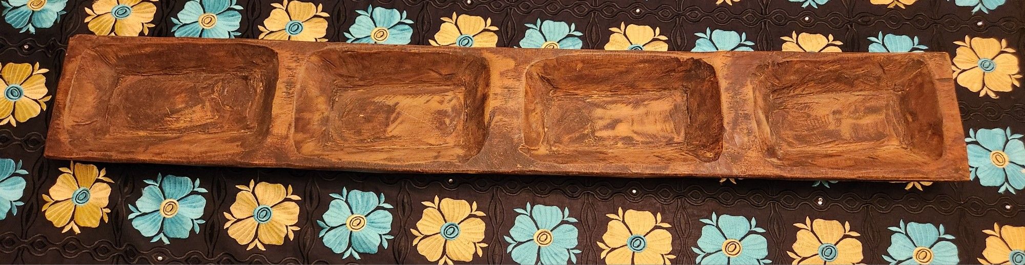 Primitive Hand Carved 4 Section Tray Bowl Wood Trencher W/Dividers ...