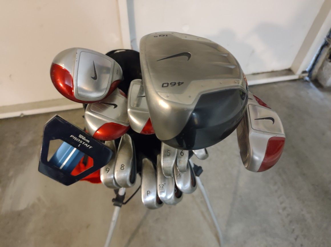 Full 15-Piece Nike Golf Set: Driver, Woods, Hybrid, Irons, Putter & Bag ...