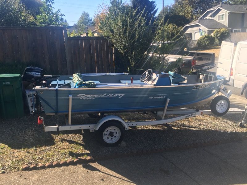 1993 Spectrum Aluminum Boat 14’ with 2.5hp Mercury motor (NEW) and ...