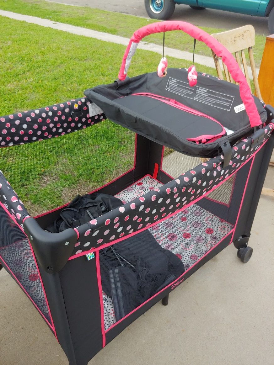 Baby Minnie Mouse playpen with changing table and infant bed accessory ...