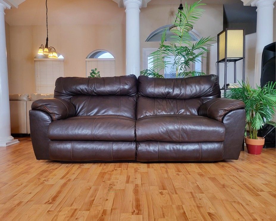 Brown Real Leather Power Reclining Sofa Couch - FREE DELIVERY - $299 ...