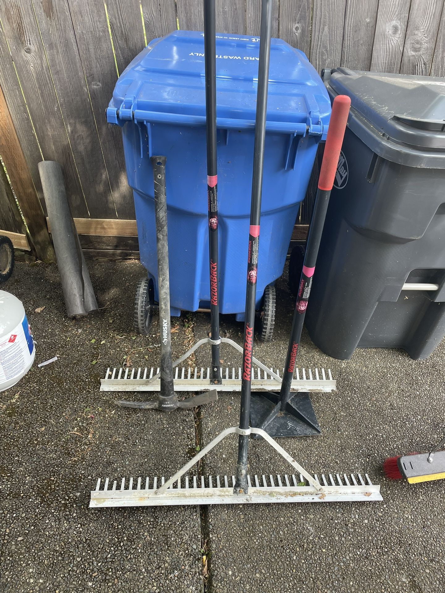 Razorback 36” Landscape Rake X2, Razorback 10” Tamper, Husky Pickaxe 2. ...