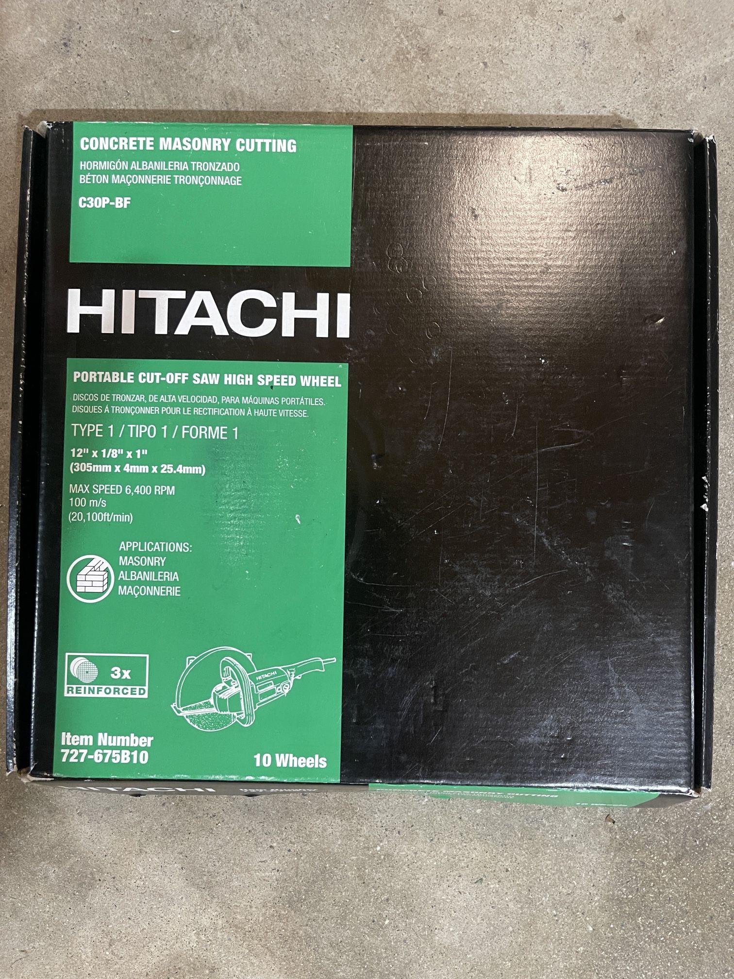 BOX OF 10) Hitachi Cut-off Grinding Wheel- 12" Diameter 1/ 8" Thick 1 ...
