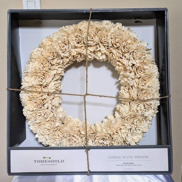 New Threshold Shola Curled Wood Wreath Off White 21.25" diameter for ...