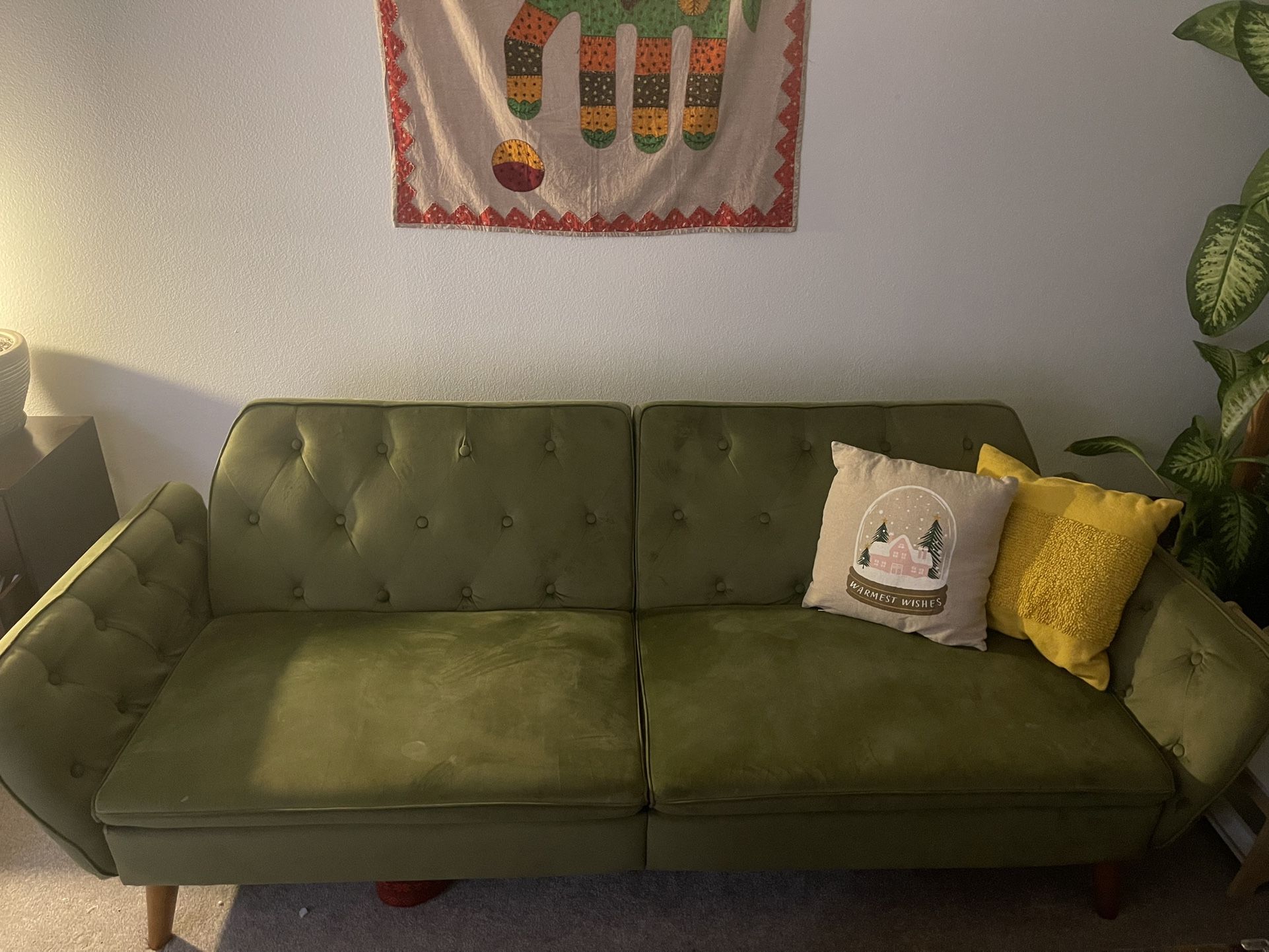 Green Velvet Tufted Sofa – Adjustable Reclining Sides for Sale in Los ...