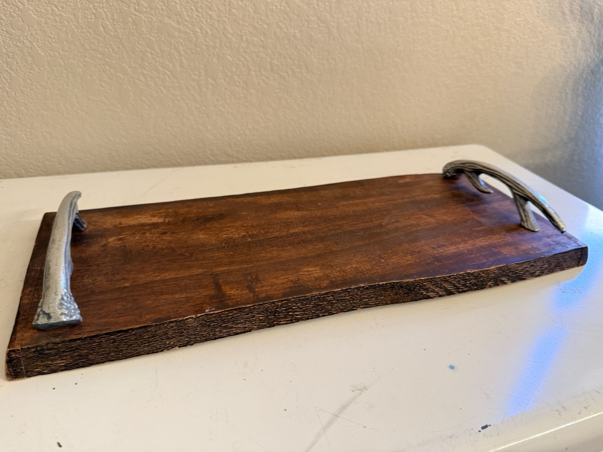 Rustic Mango Wood Tray w/ Bark Edge – Boho Farmhouse Decor (Jodhpuri ...