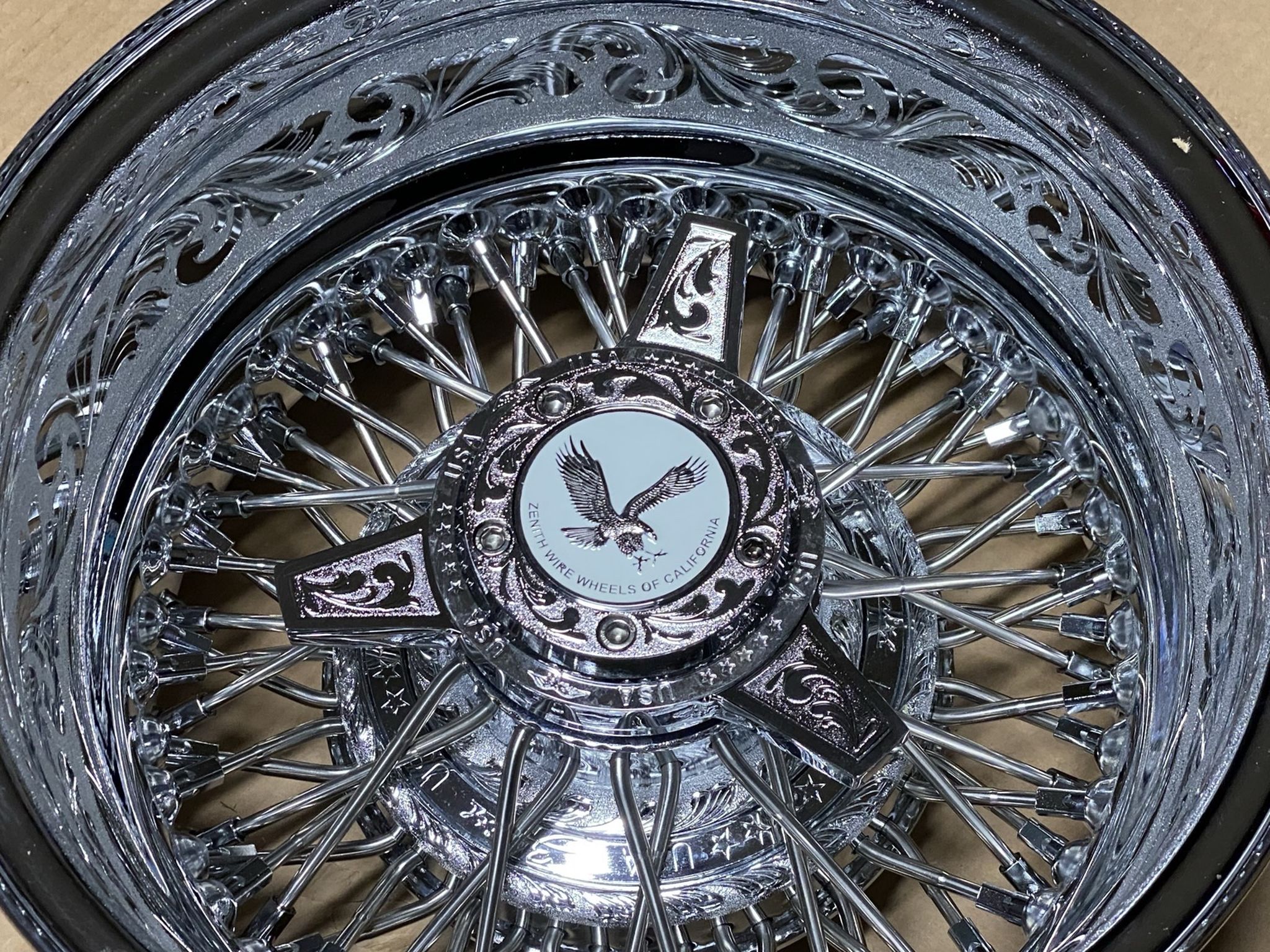 13x7 72 Spoke Cross Lace All Chrome Engraved Wire Wheels for Sale in ...