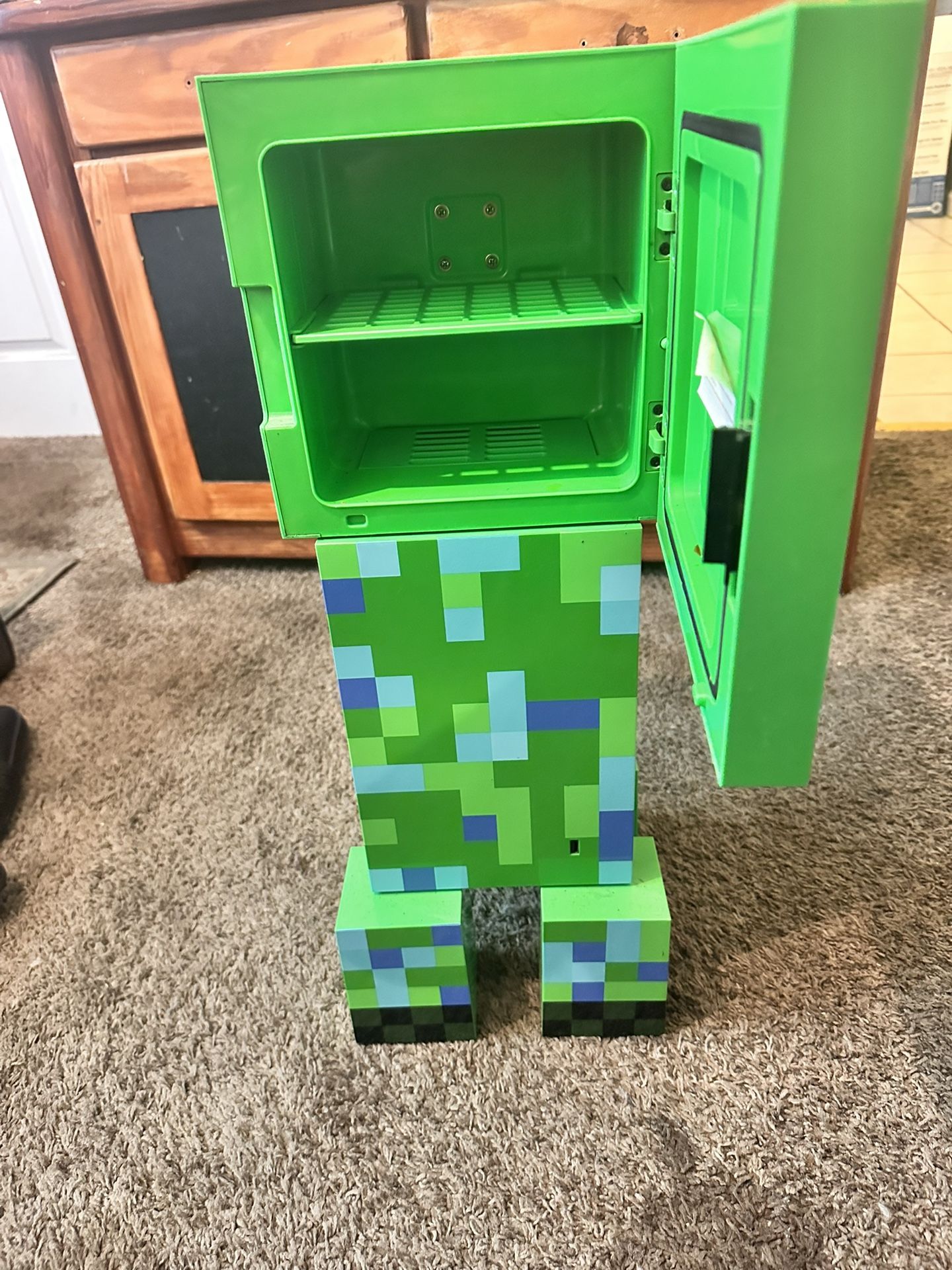 Minecraft Mini Fridge 80$ Like New Has Led Light Green And Purple Just ...