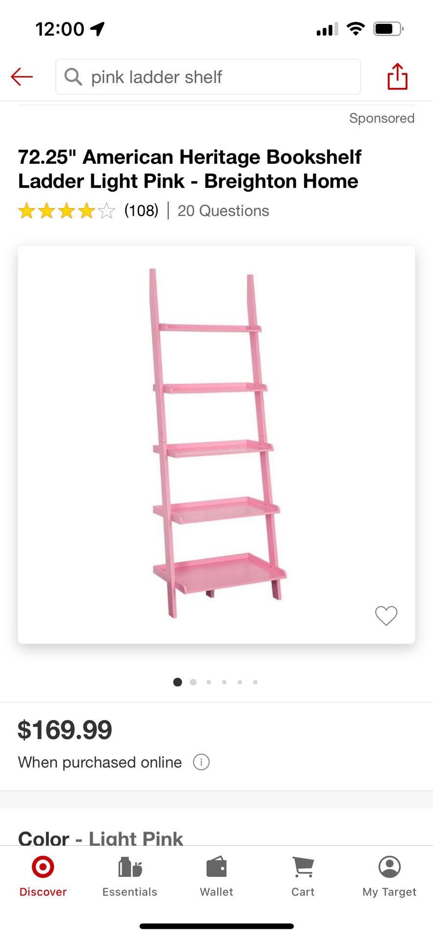 Pink ladder shelf store
