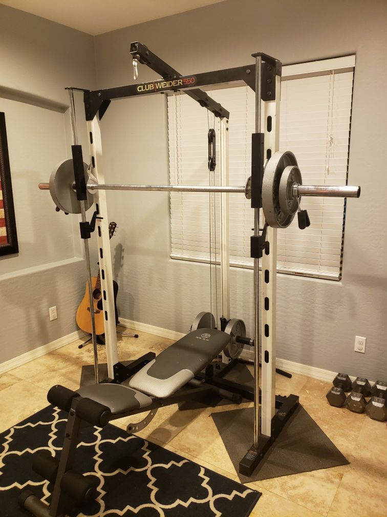 Weider Smith Machine Squat Rack with High/Low Pull Down Bar. for Sale ...