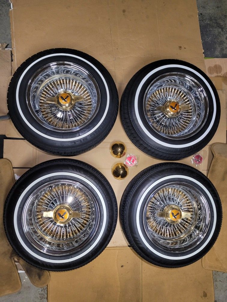 Lowrider 72 Spoke Wire Rims 13x7 Wheels Whitewall Tire Gold Knockoffs ...
