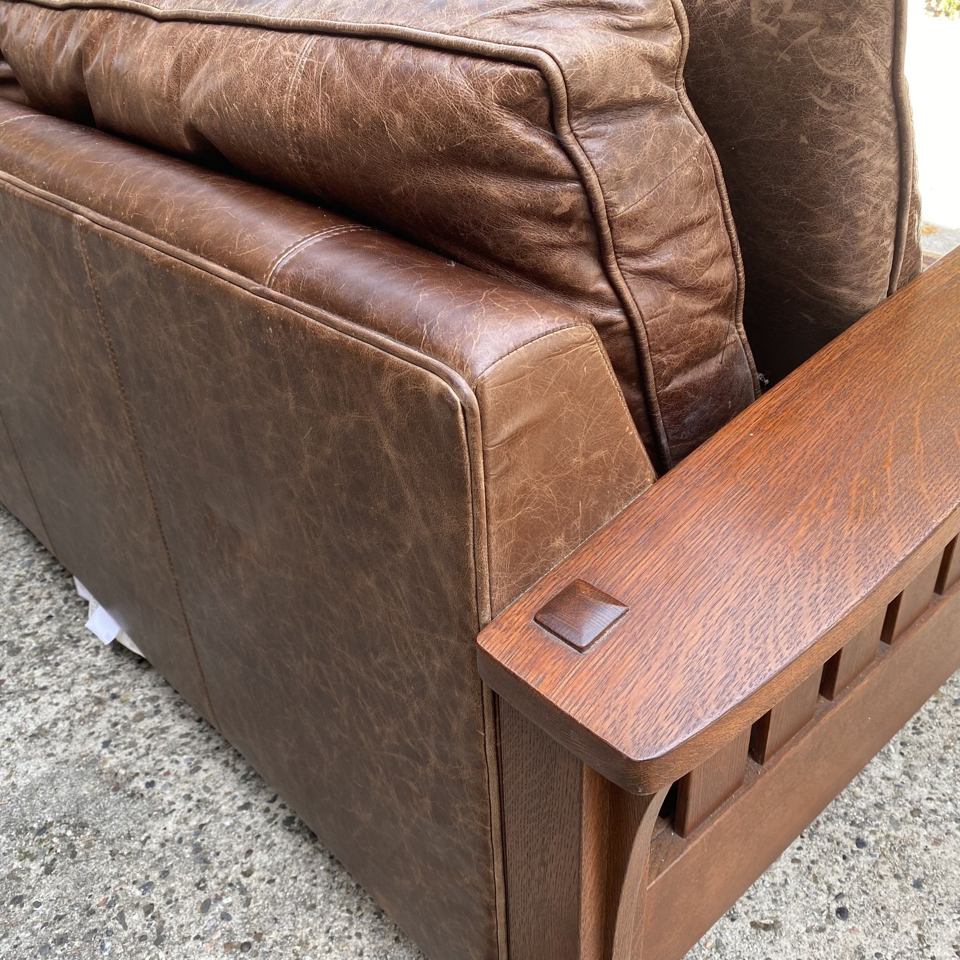 Stickley Brown Leather & Oak Sofa Mission MCM for Sale in Santa Cruz ...