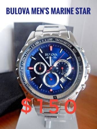 Bulova Marine Star Mens SS Chronograph Blue Dial Watch 96B174 for Sale ...