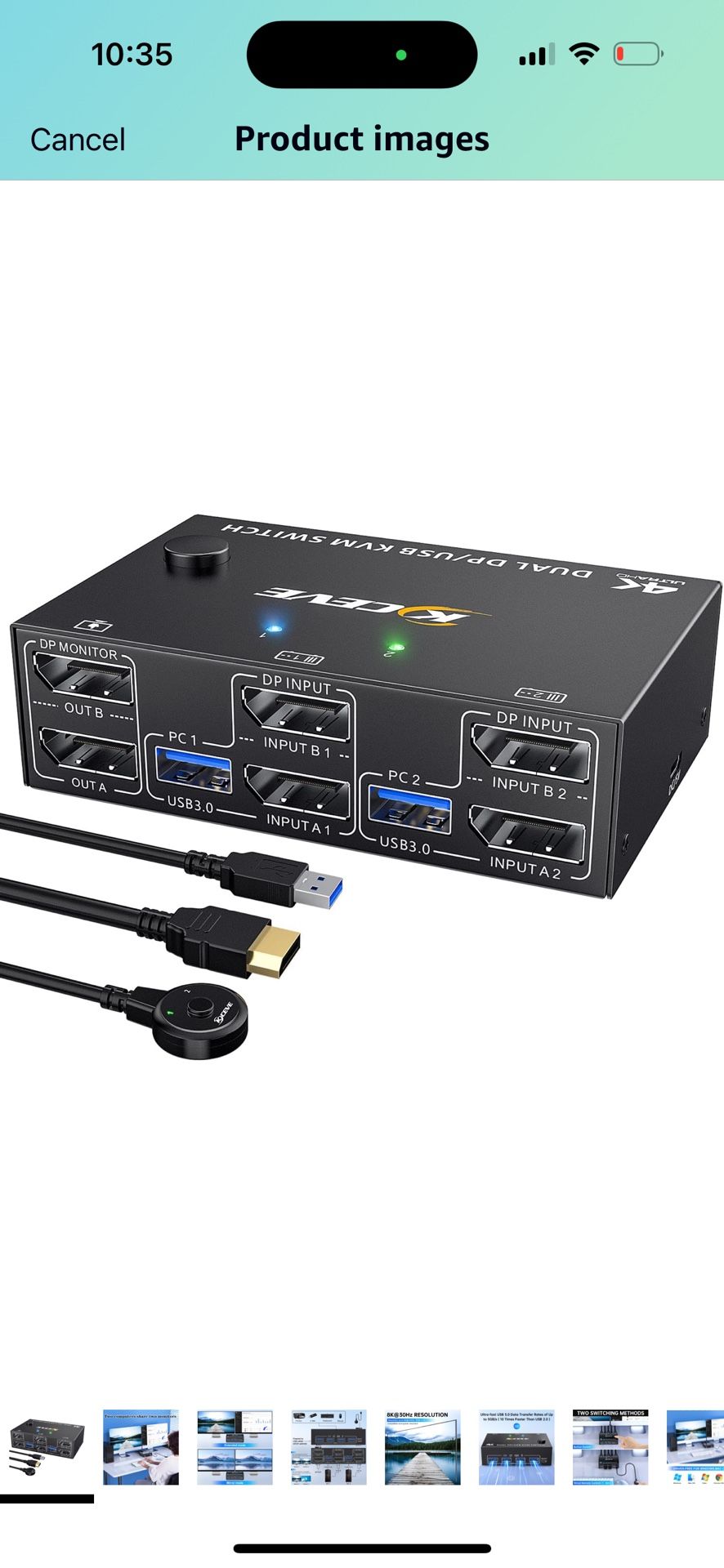 8K USB 3.0 Displayport KVM Switch 2screen 2 Computers 8K@30Hz 4K@144Hz ...