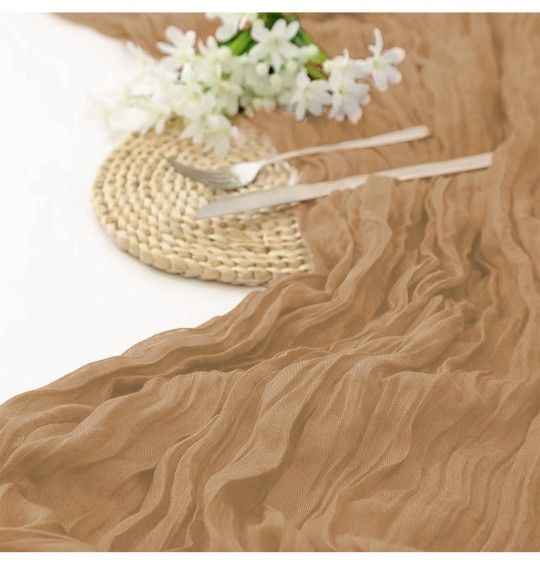 10 Ft Cheesecloth Table Runner Brown Gauze Long Table Runners Boho ...