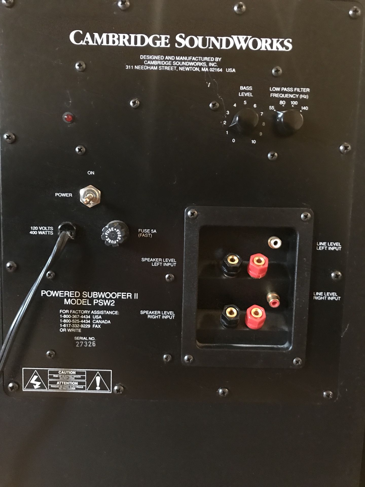 Cambridge Soundworks Powered Subwoofer II Model PSW2 for Sale in ...