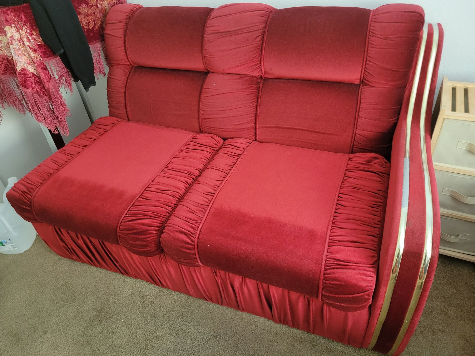 Vintage Red Velvet Loveseat with Gold Trim for Sale in Phoenix, AZ ...