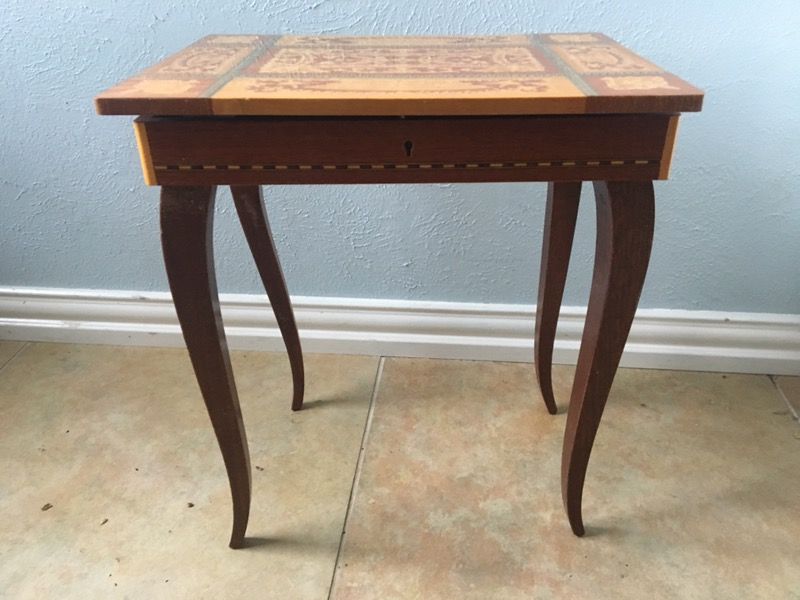 VINTAGE ITALY INLAID WOOD REUGE SWISS MUSIC BOX JEWELRY TABLE ISOLA DI ...
