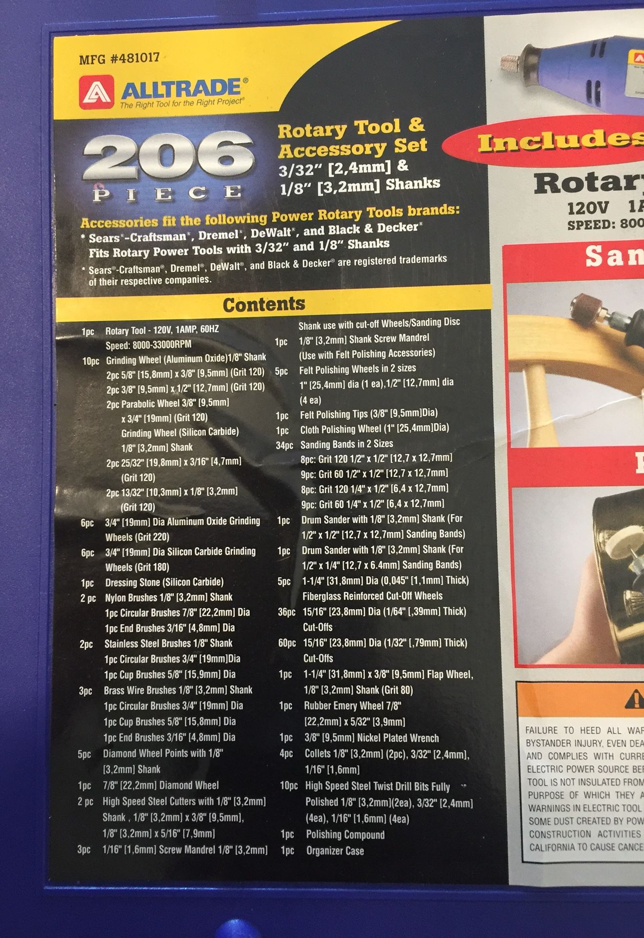 Alltrade (Dremel) Rotary Tool & Accessory Set 206-Pieces for Sale in ...