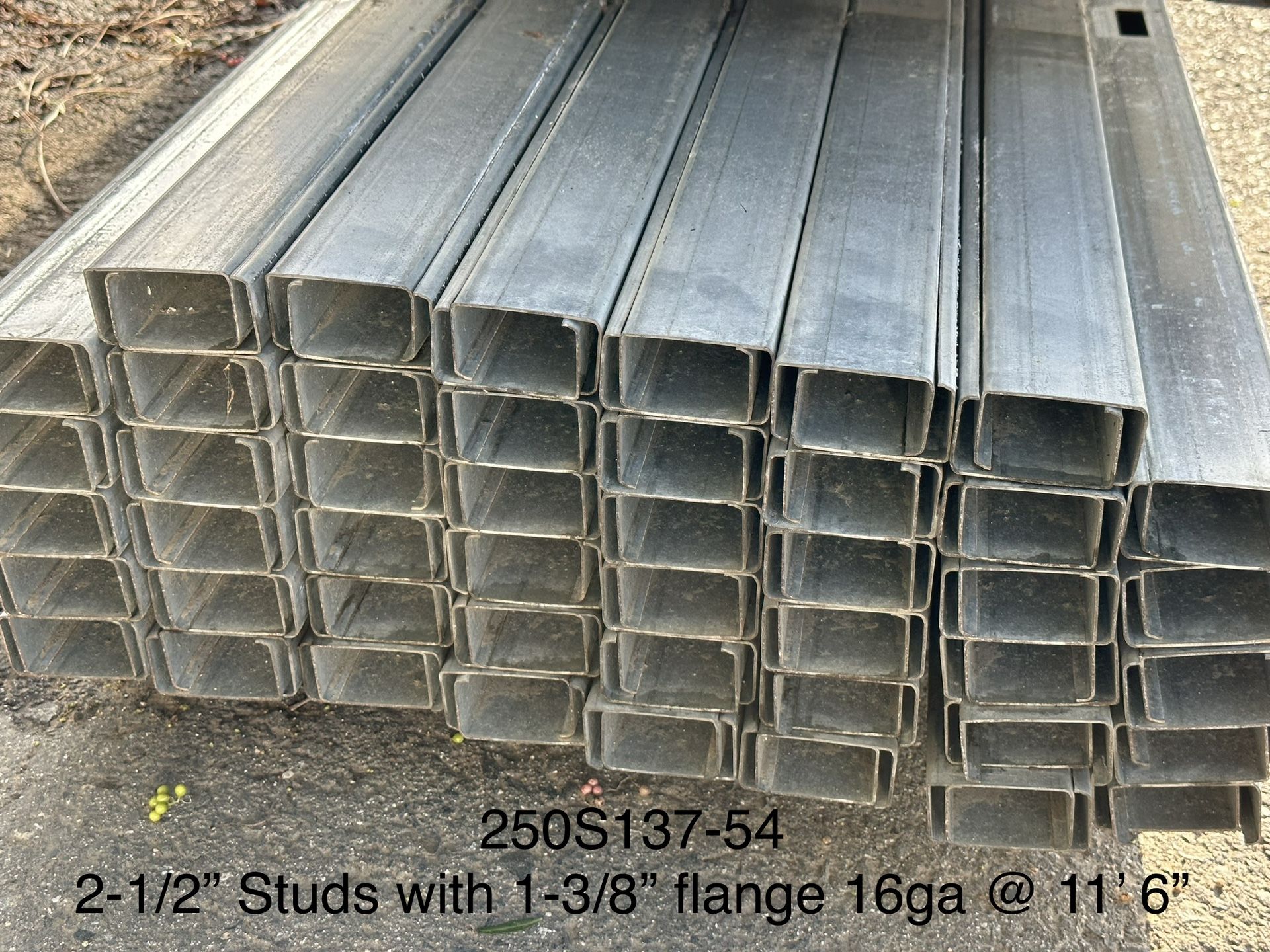 2-1/2” Steel Studs with 1-3/8” Flange 16 Gauge @ 11’ 6” Steel Framing ...