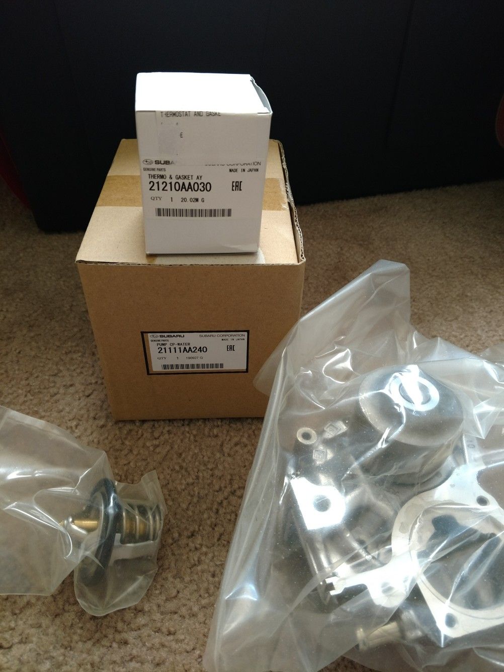 Subaru sti , wrx oem water pump / thermostat, gaskets kit. 21210aa030 ...