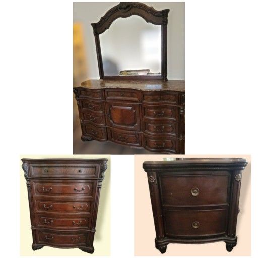 4 PIECE BEDROOM SET SOUTHAMPTON MAHOGANY WOOD GRANITE TOP DRESSER ...