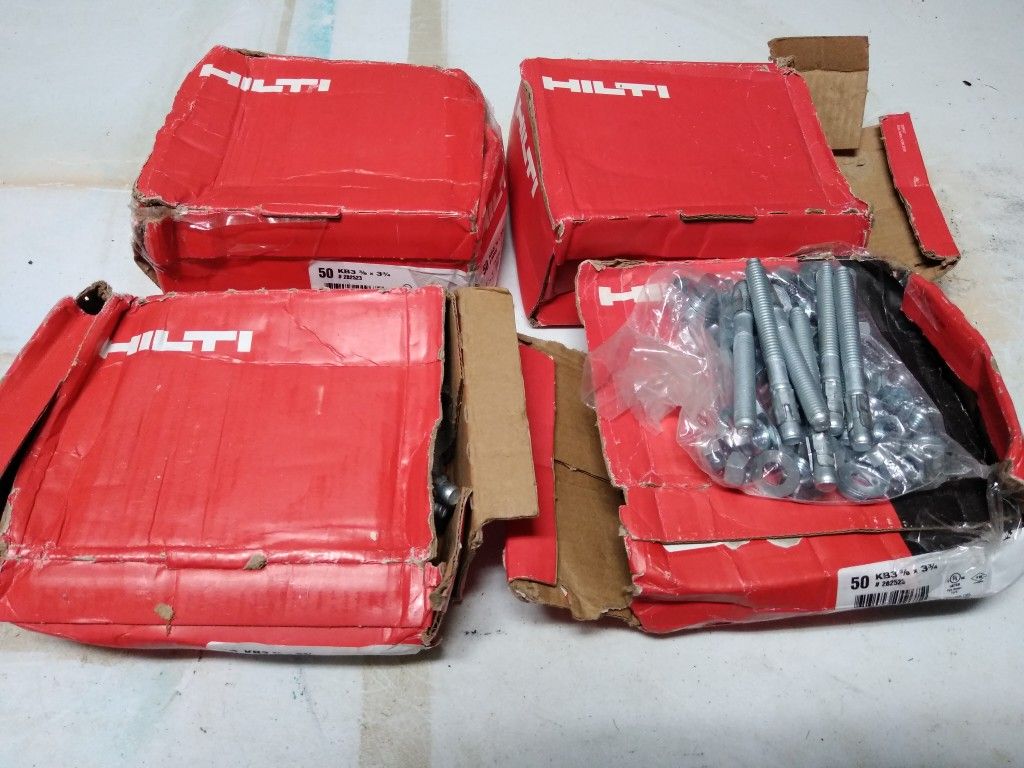 Hilti concrete expansion bolts, 3/4" x 3 3/4" Kwik bolt carbon steel tz ...
