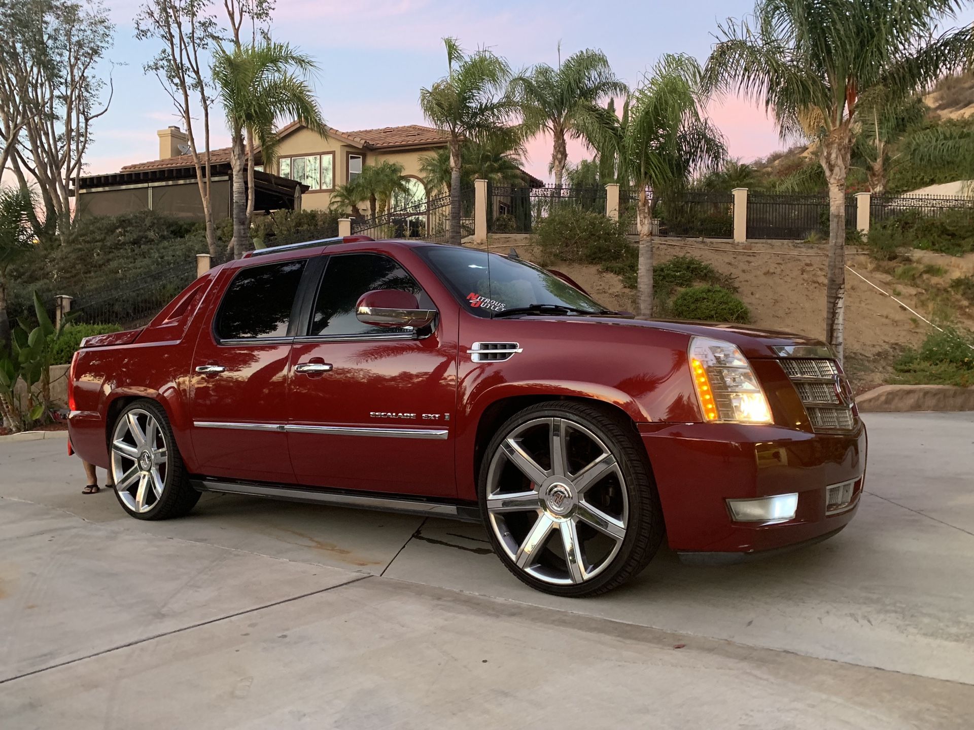 Red Escalade With 26 Inch Rims