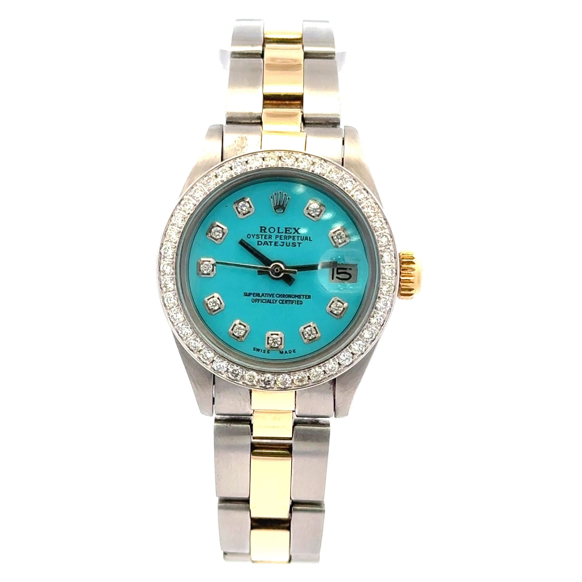 1982 Rolex 26mm Datejust 2 Tone Oyster 6917 Teal Diamond Dial & Bezel ...