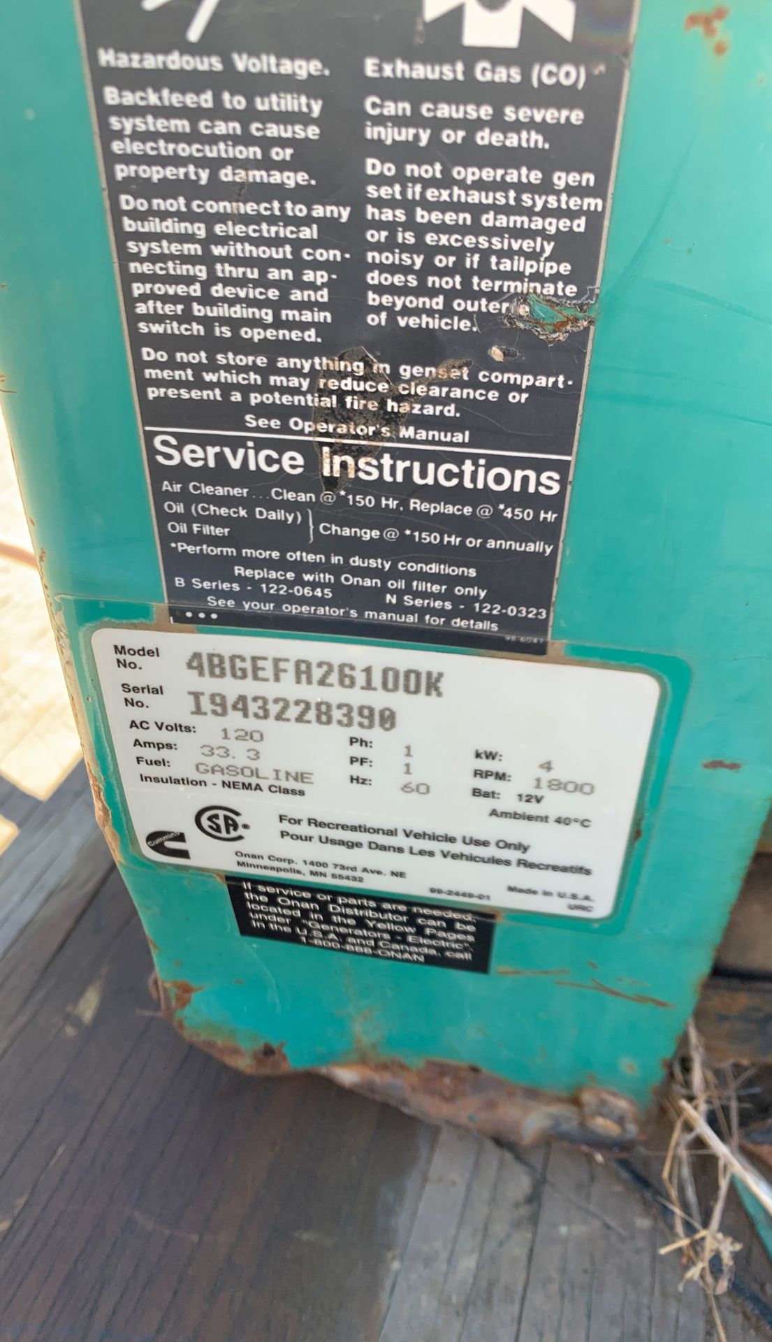 onan mdl 4bgefa26100k emerald plus generator for Sale in Potrero, CA ...