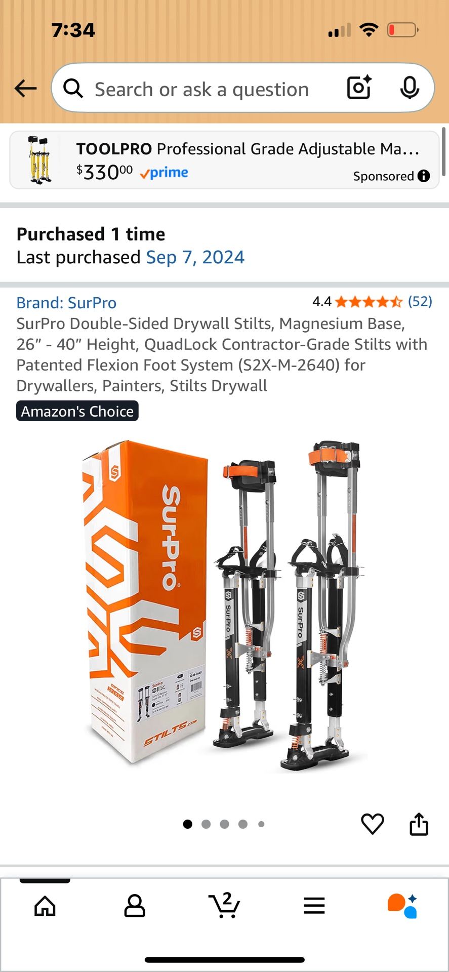 SurPro Double-Sided Drywall Stilts, Magnesium Base, 26” - 40” Height ...