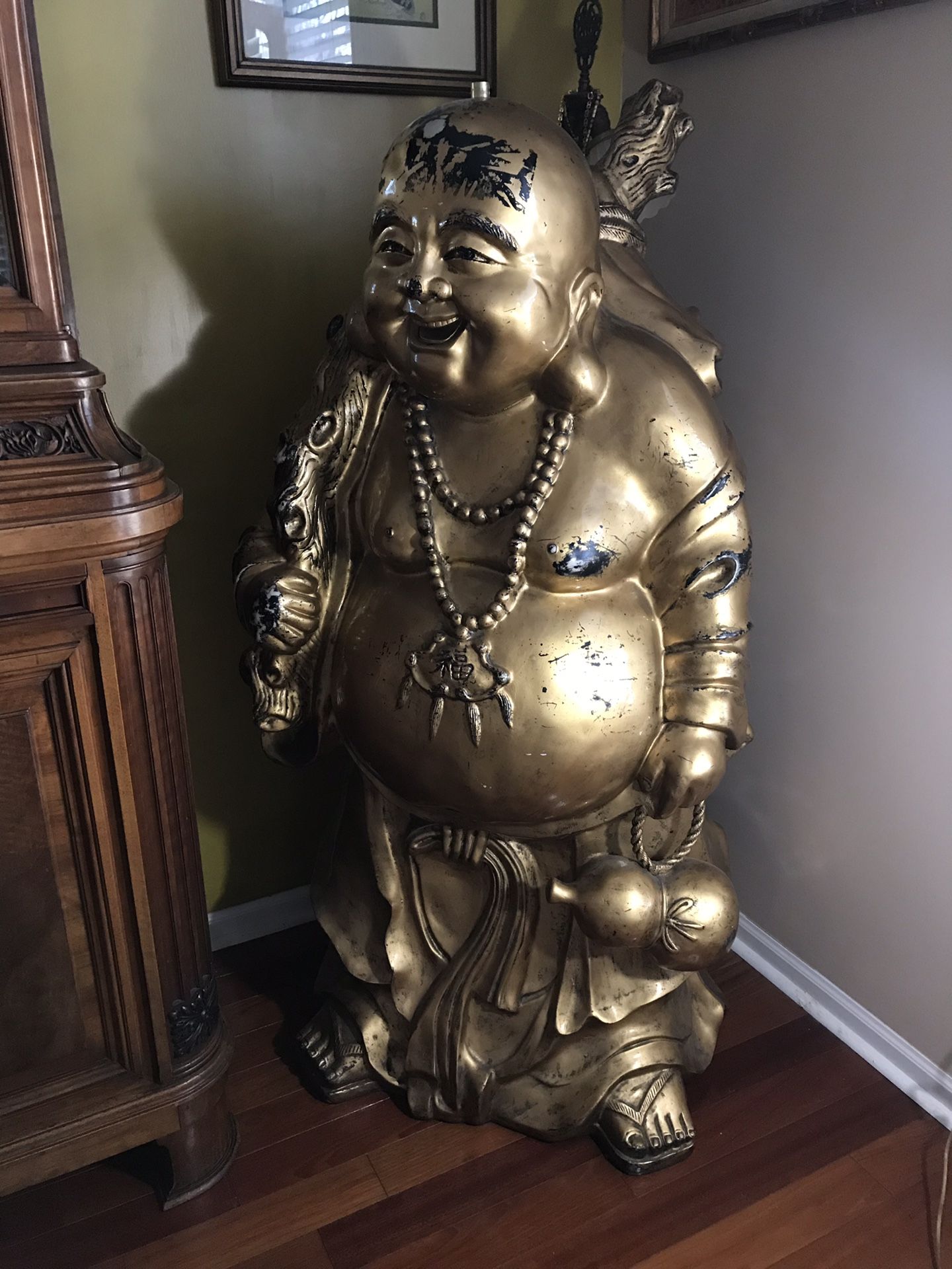 Huge Happy Jolly Buddha Gold Statue Asain Chinese Vietnam Japanese ...