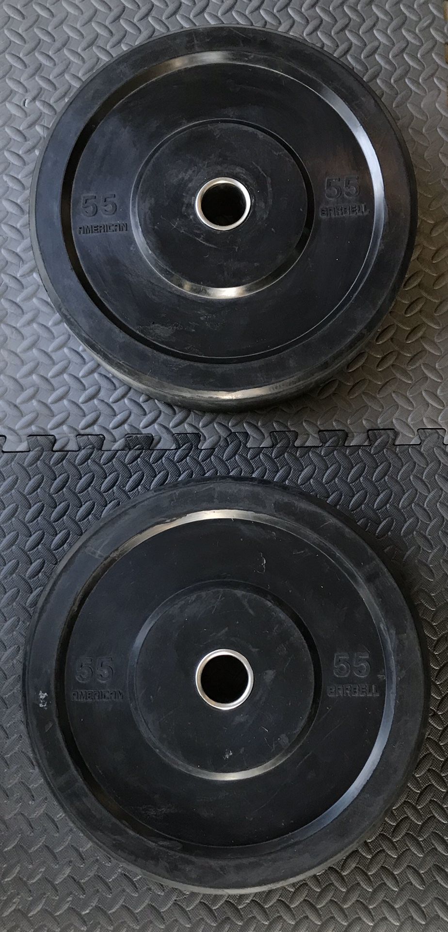 AMERICAN BARBELL 55 POUND BUMPER PLATES WEIGHTS CROSSFIT TRAINING ...
