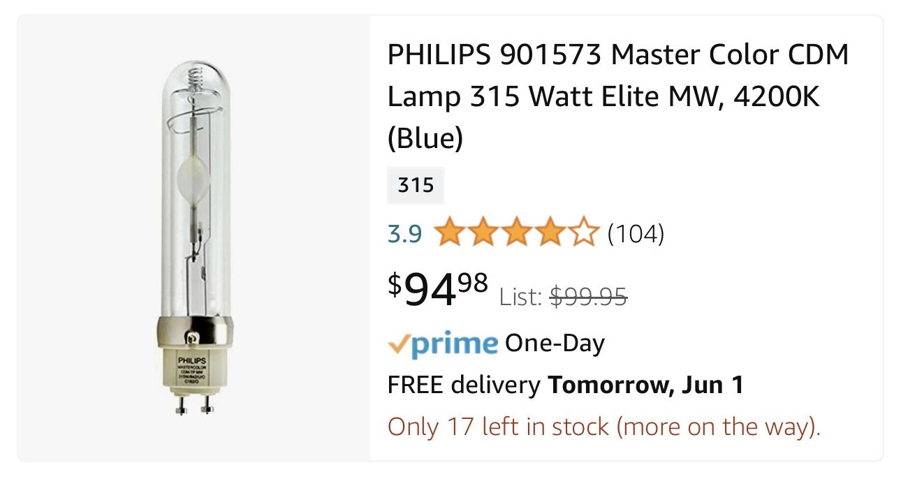 Philips MasterColor 315W/4200k CMH Bulb Like new! for Sale in San Dimas ...