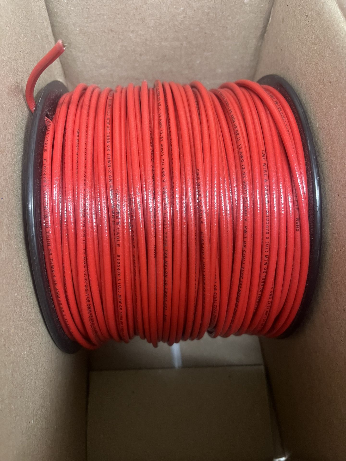 500ft roll 12 AWG THHN Stranded Red Copper Electrical Wire for ...