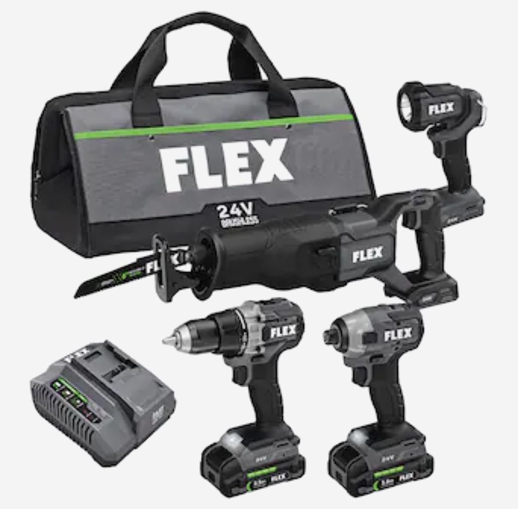 FLEX 4-Tool 24-Volt Brushless Power Tool Combo Kit with Soft Case 2 ...