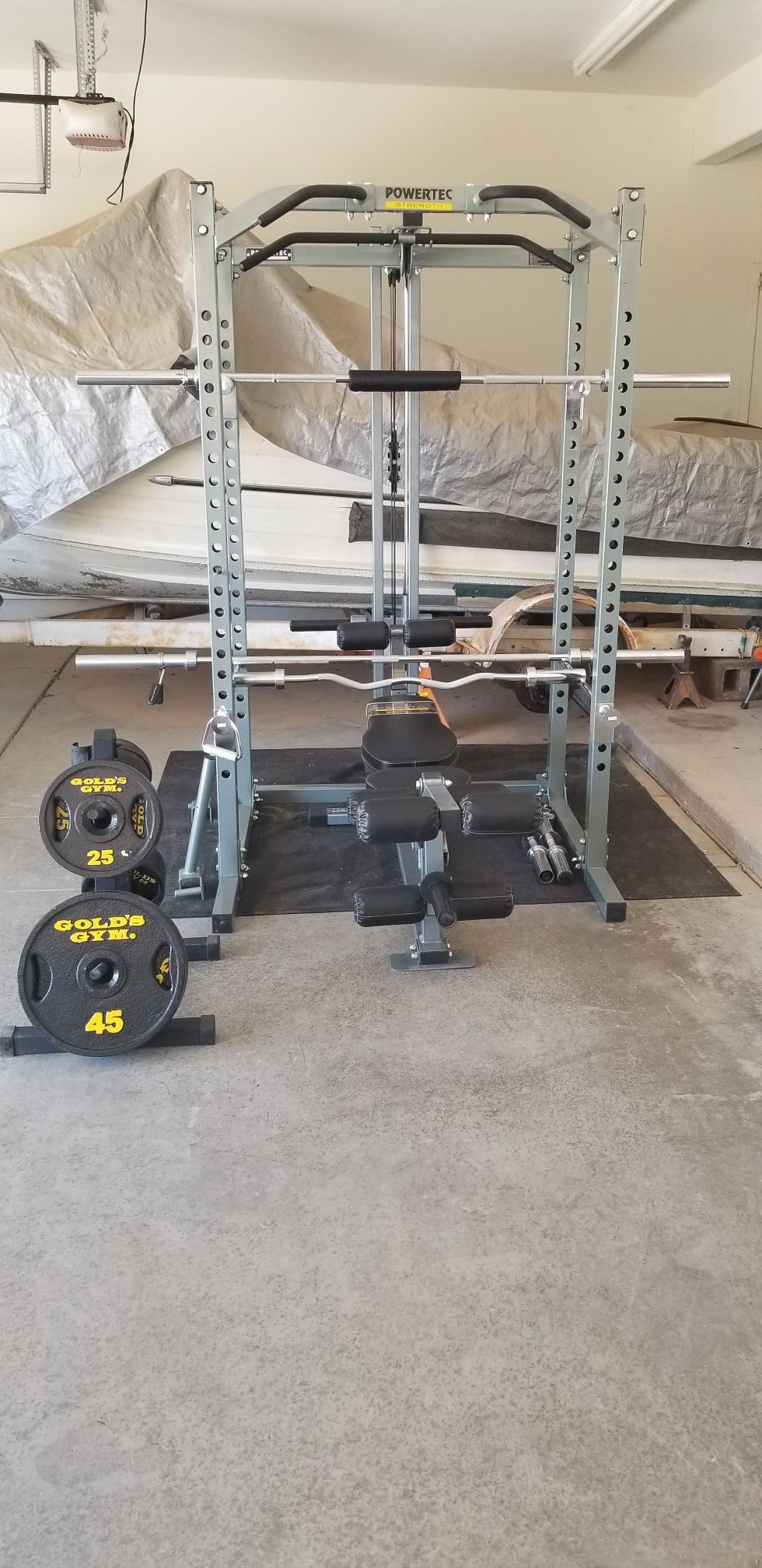 Used Powertec Power Rack With Lat Tower/Bench/Olympic Bars/Curl Bar ...