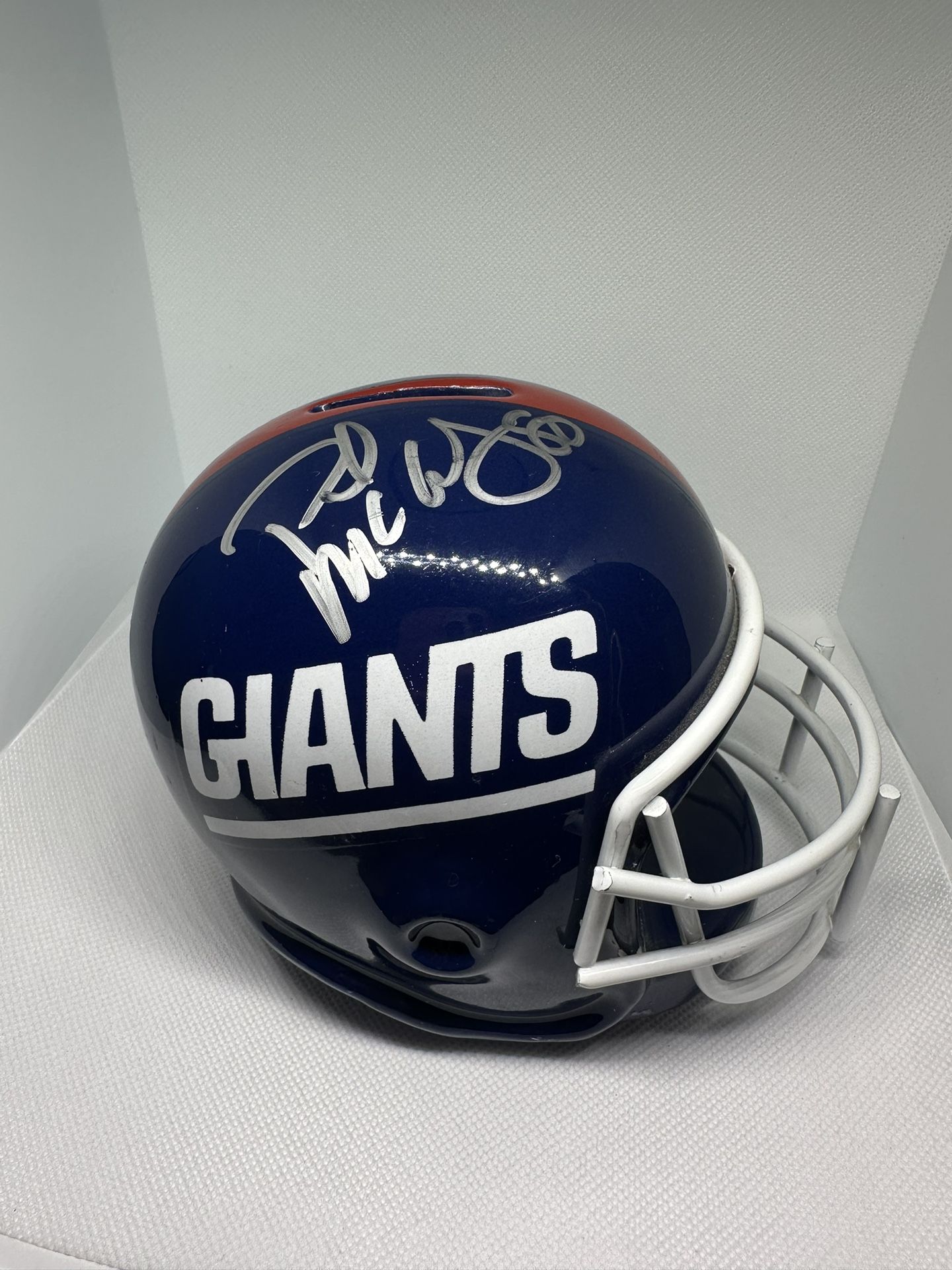 NFL GIANTS Football Mini Helmet Coin Bank Authographed by Phil ...
