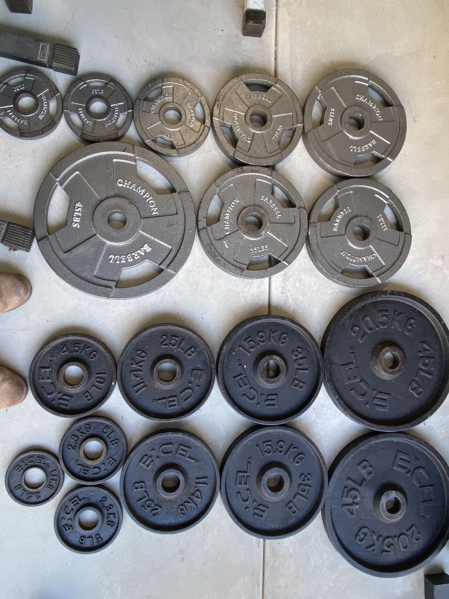 Bench Press, Steel Champion Olympic Weights, Olympic Bar, Two Weight ...