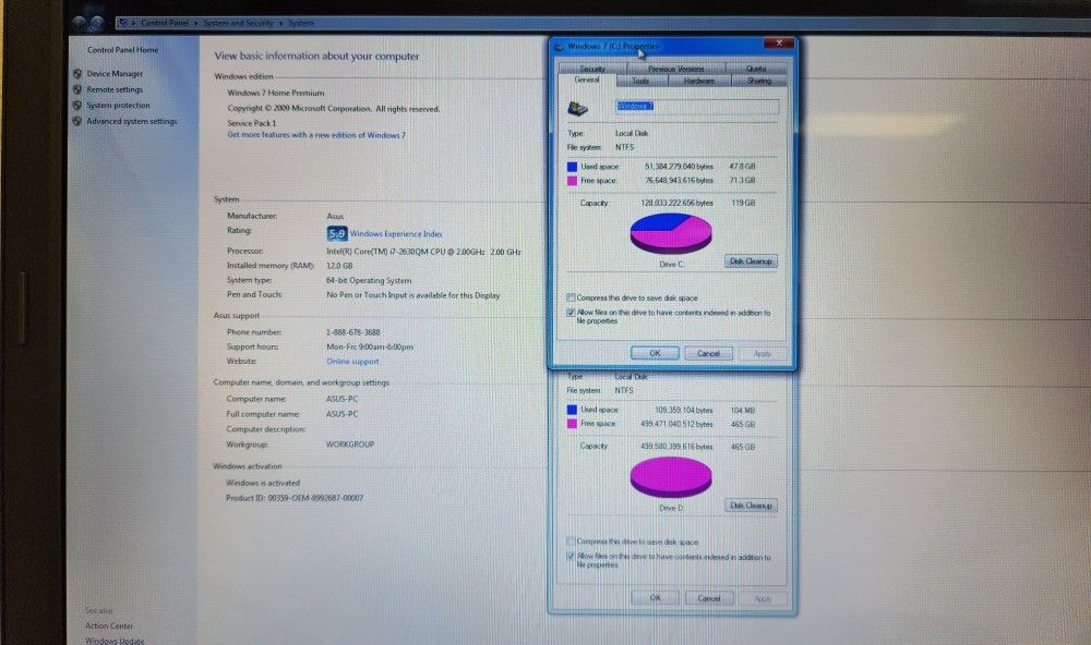 ASUS ROG G73SW | 128GB SSD+500GB HDD | 12GB RAM | i7-2630QM 2.00GHz ...
